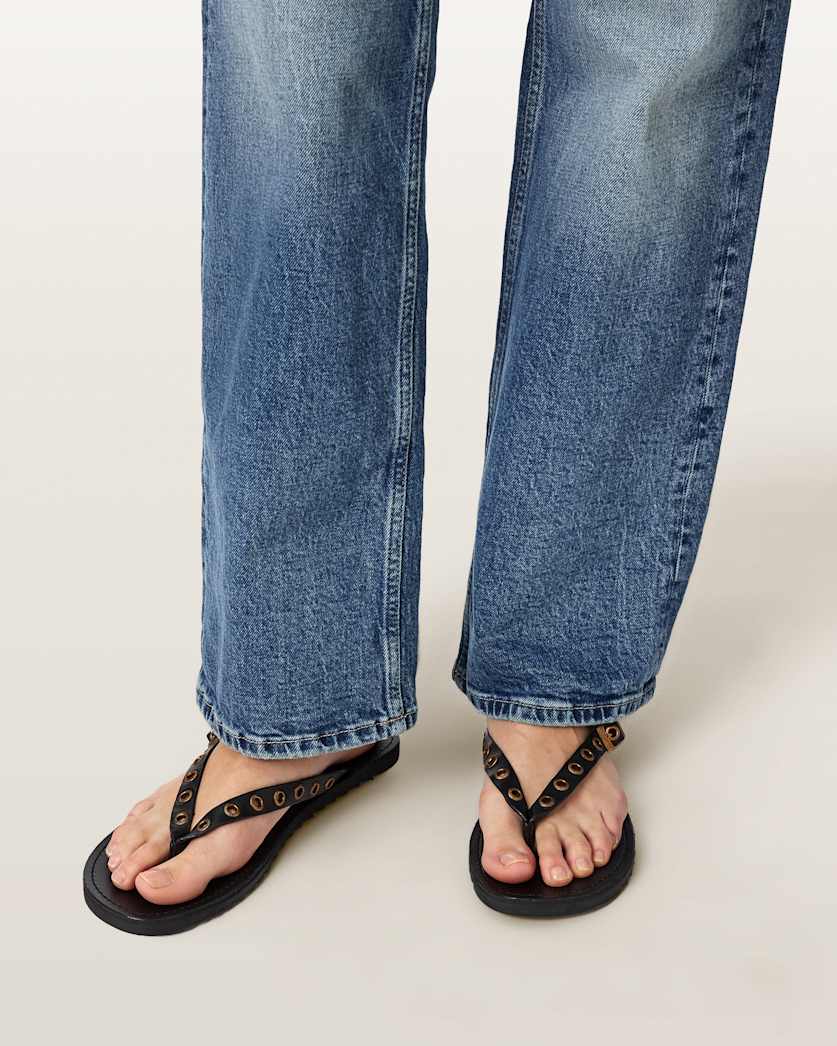 Sydney Eyelet Leather Sandals Black | ALLSAINTS